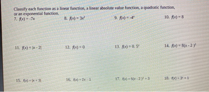 Solved Classify each function as a linear function, a linear | Chegg.com