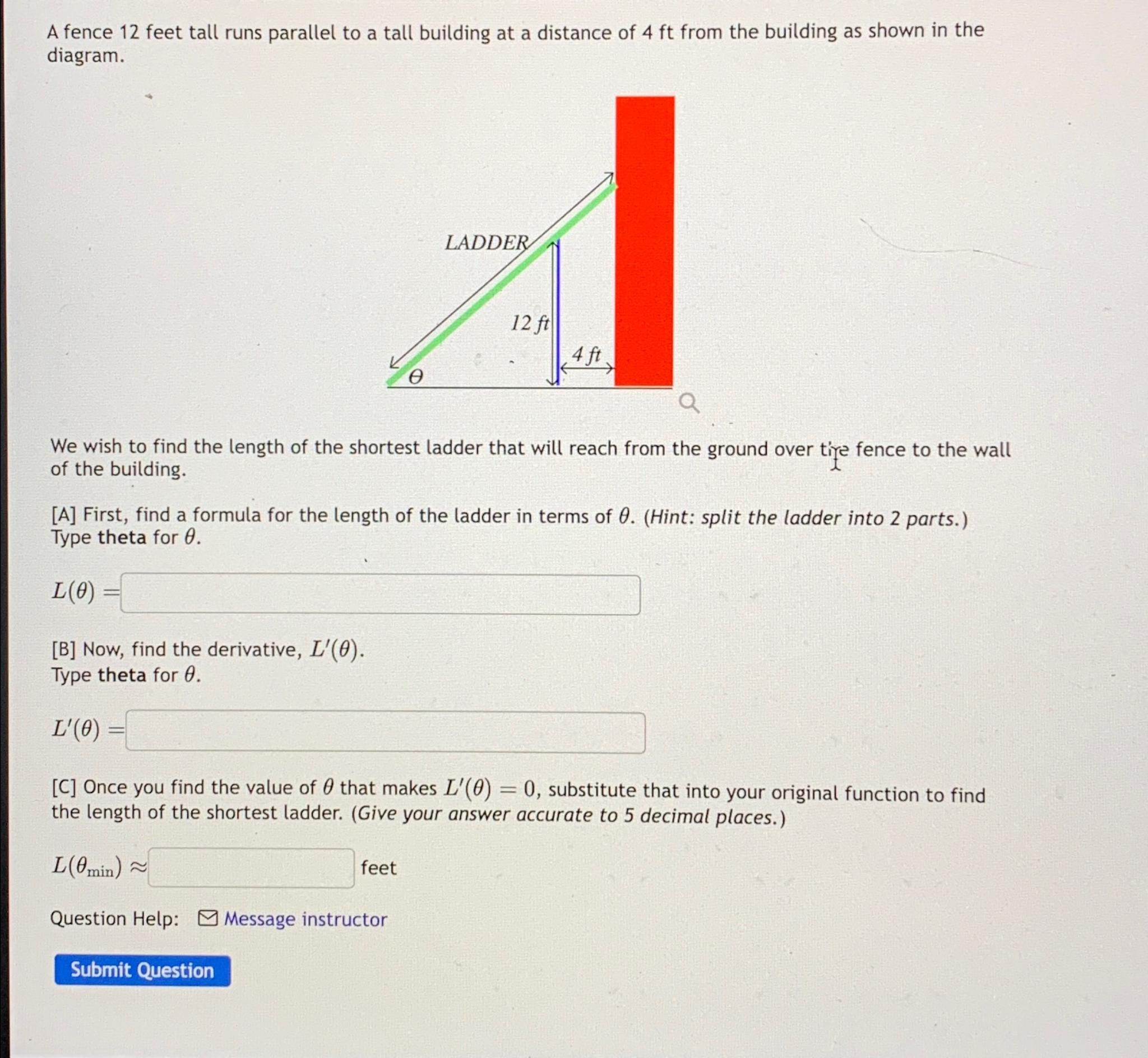 Solved A fence 12 ﻿feet tall runs parallel to a tall | Chegg.com
