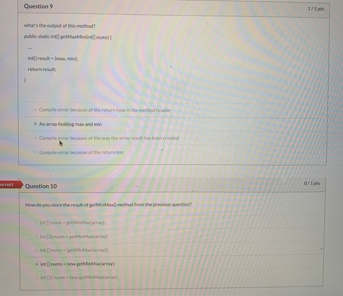 Solved Question 9 1/1 pts what's the output of this method? | Chegg.com