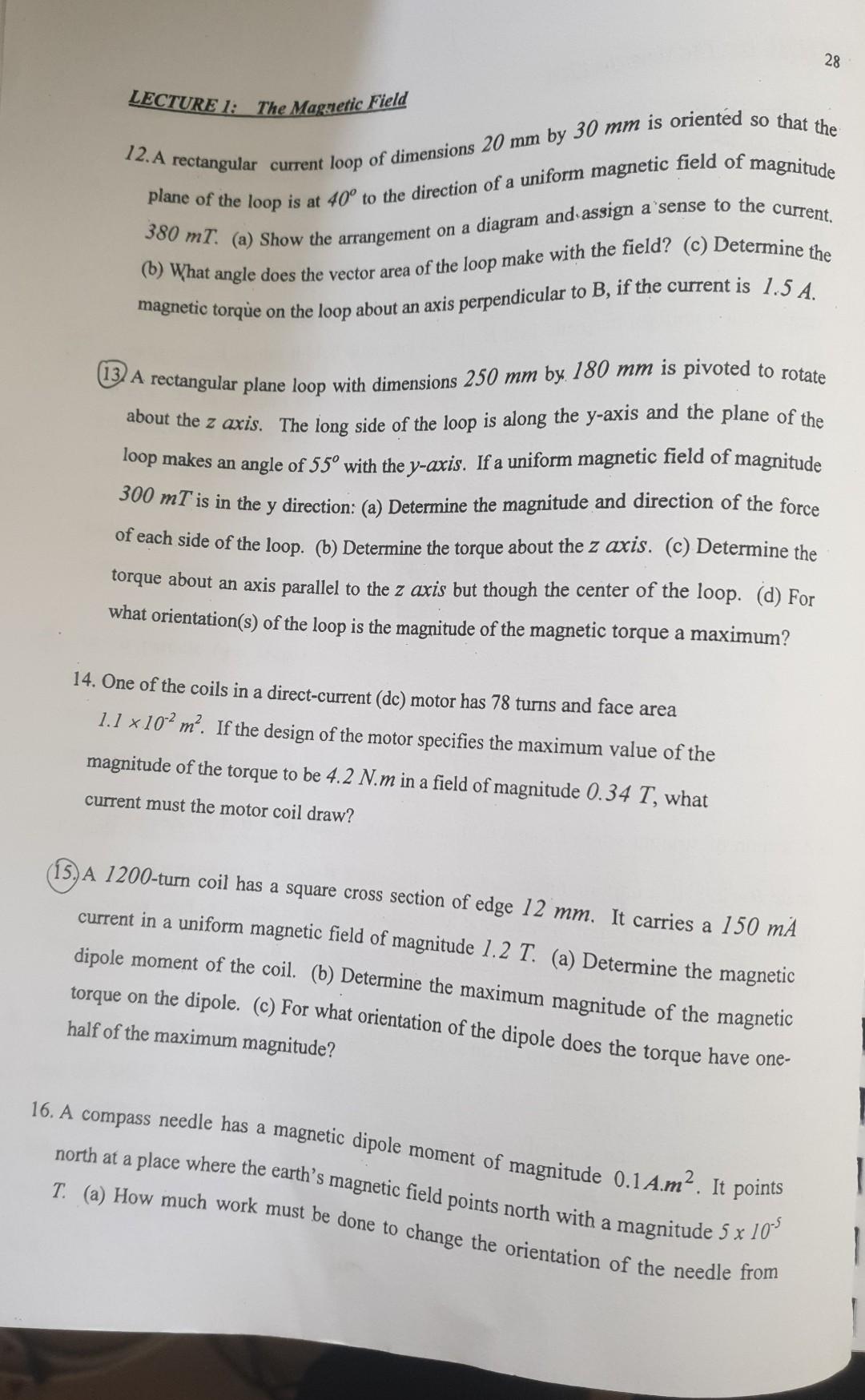 Solved LECTURE 1: The Magzetic Field 12. A rectangular | Chegg.com