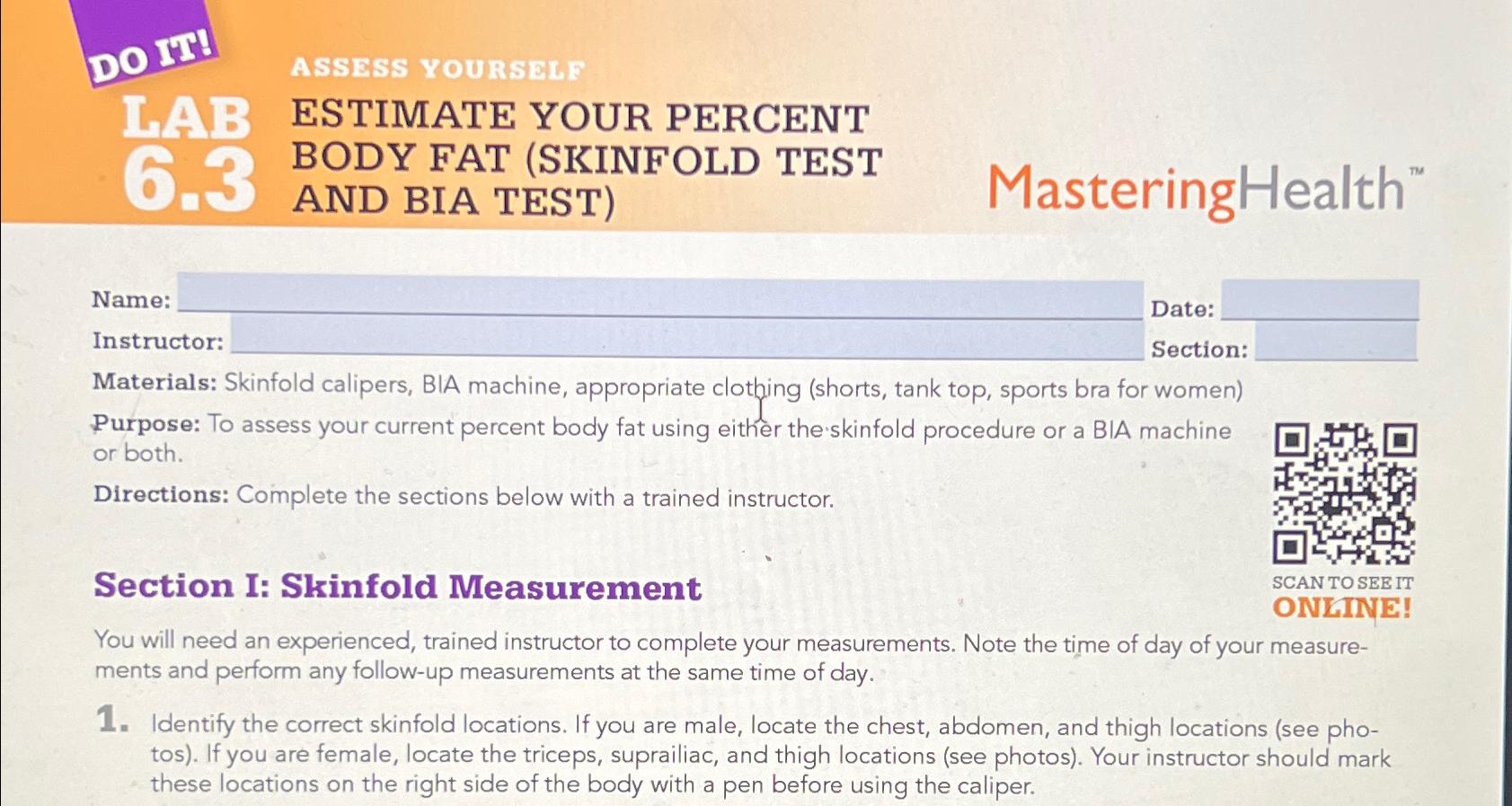 Solved ASSESS YOURSDH?ESTIMATE YOUR PERCENTBODY FAT | Chegg.com