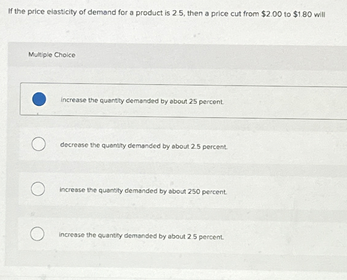 Solved If the price elasticity of demand for a product is | Chegg.com