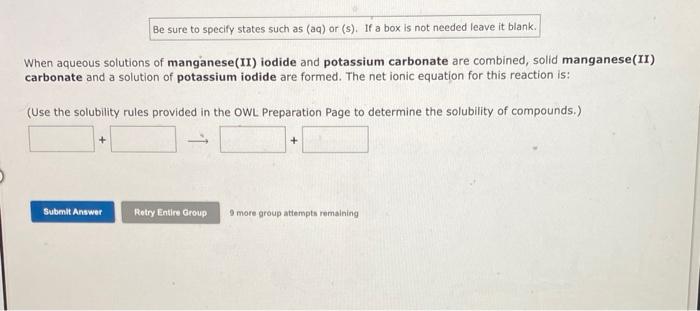 Solved When aqueous solutions of manganese(II) iodide and | Chegg.com