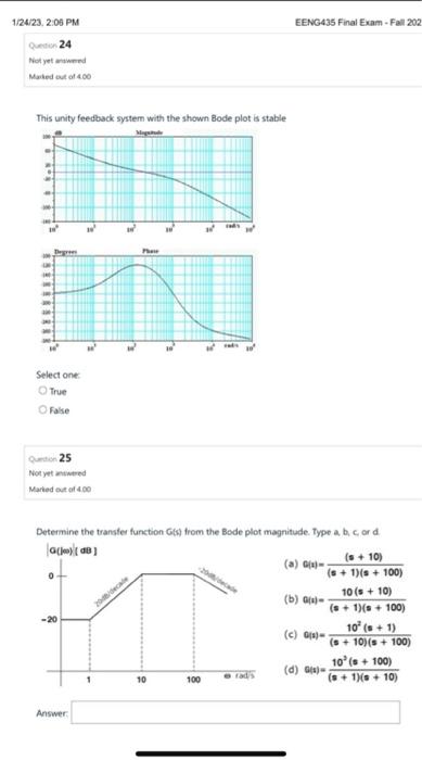 Solved This unity feedback system with the shown Bode plot | Chegg.com