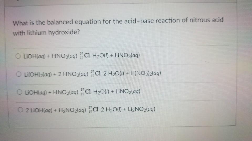Solved What is the balanced equation for the acid-base | Chegg.com