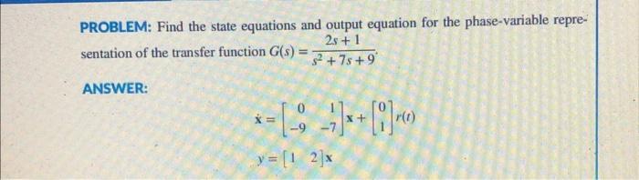 Solved Problem Convert The State And Output Equations Shown 1967