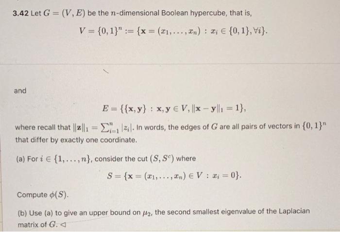 3.42 Let G=(V,E) be the n-dimensional Boolean | Chegg.com