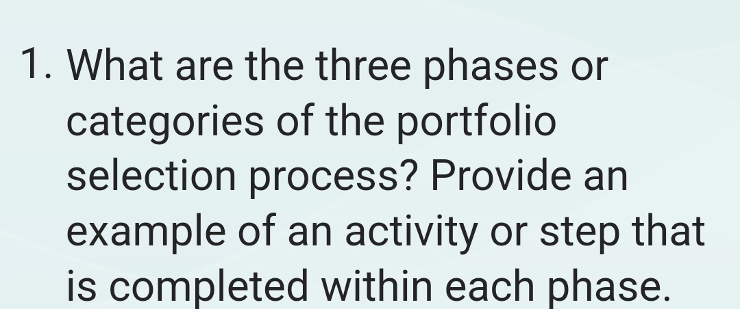 Solved What are the three phases or categories of the | Chegg.com