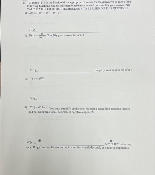 Solved 1) (21 points) Fill in the blank with an appropriate | Chegg.com