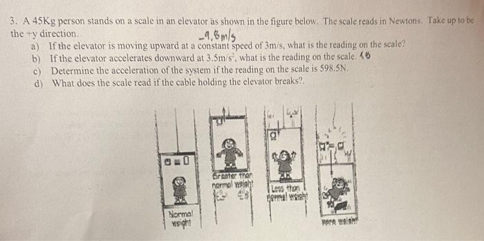 Solved 3. A 45Kg person stands on a scale in an elevator as | Chegg.com