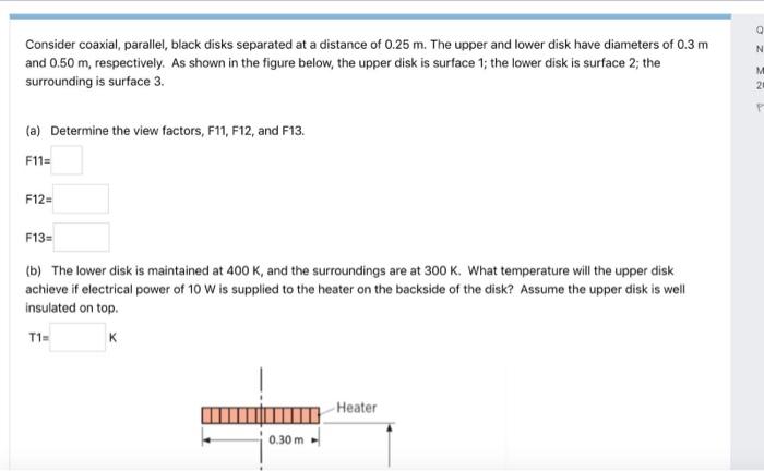 Solved Q N Consider coaxial, parallel, black disks separated | Chegg.com