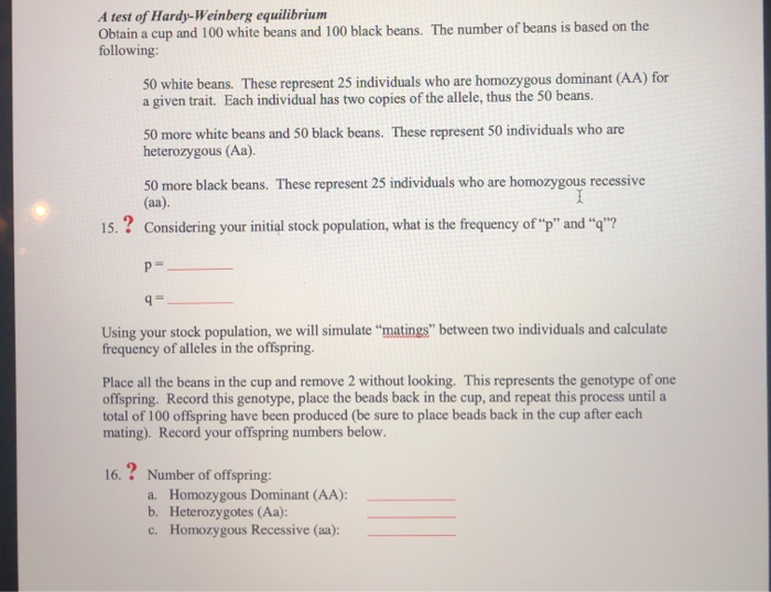 Solved PART 4-EVOLUTION OF POPULATIONS Hardy-Weinberg | Chegg.com