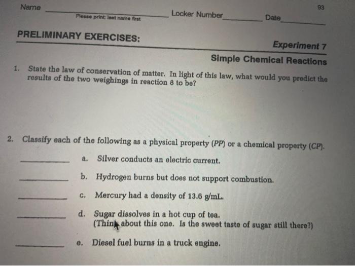 Solved Name 93 Please print laat name fest Locker Number | Chegg.com