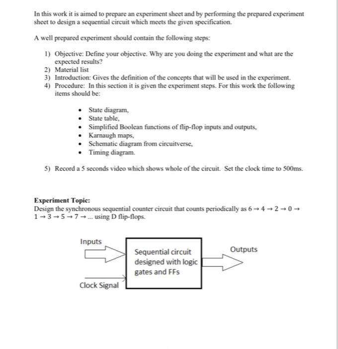 Solved In this work it is aimed to prepare an experiment | Chegg.com