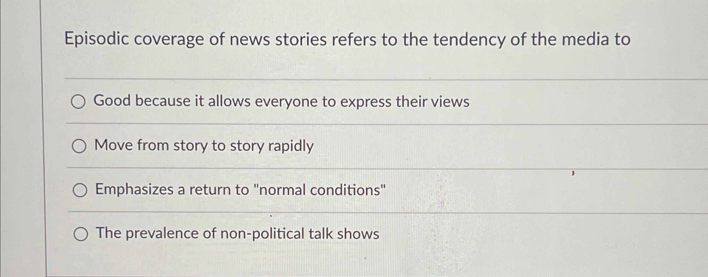 Solved Episodic coverage of news stories refers to the | Chegg.com