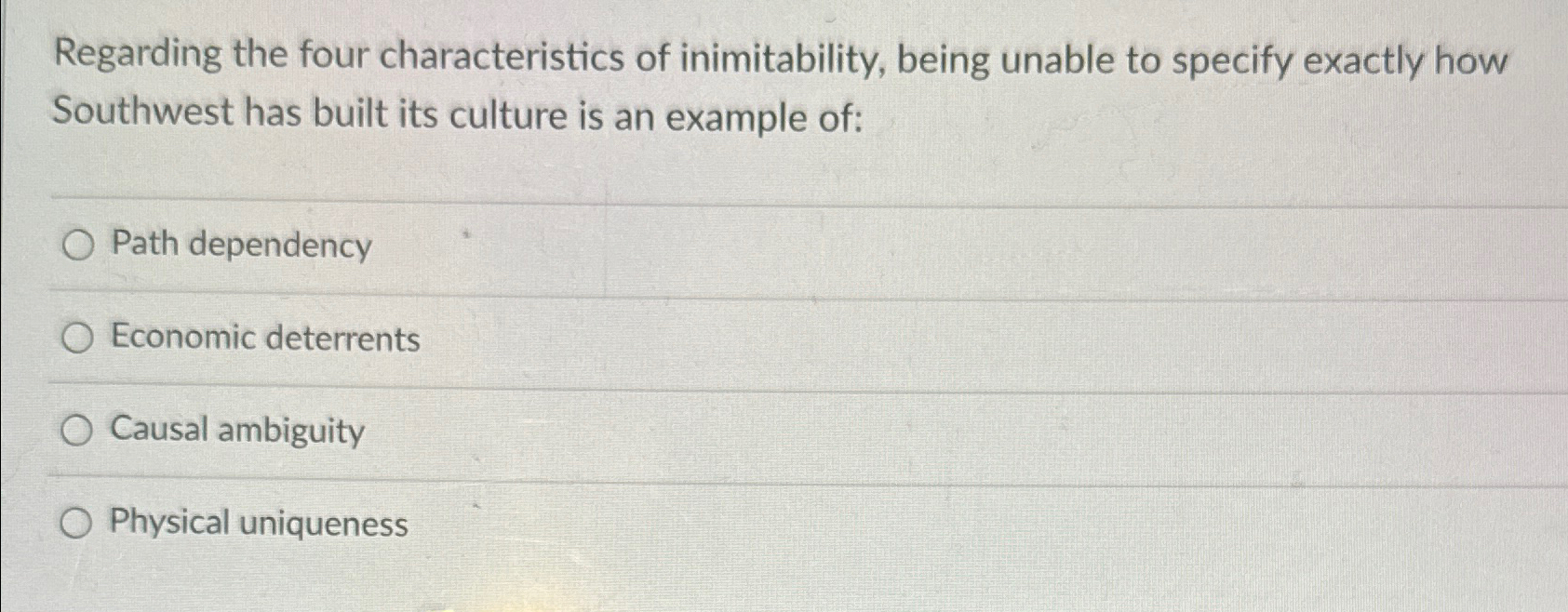 Solved Regarding the four characteristics of inimitability, | Chegg.com