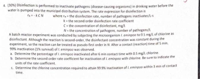 Solved 4. (30\%) Disinfection is performed to inactivate | Chegg.com