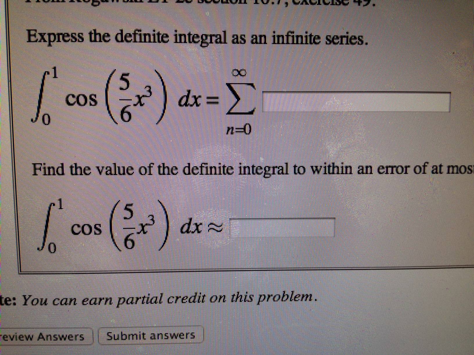Express the definite integral as an infinite series. | Chegg.com