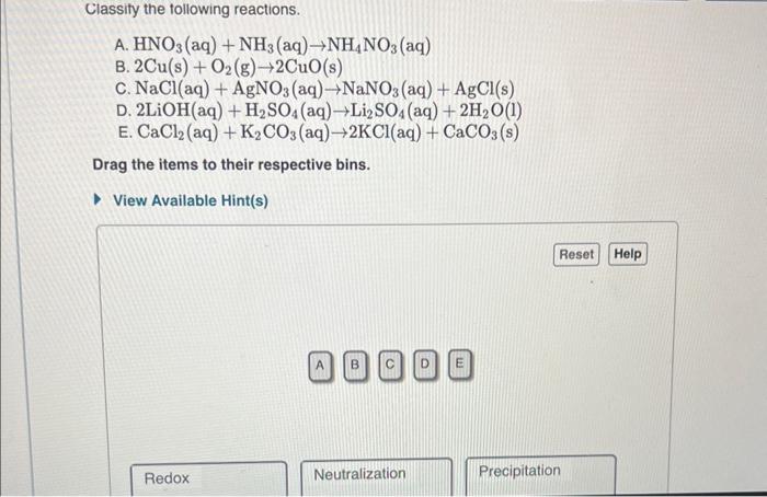 Solved Classity the tollowing reactions. A. | Chegg.com