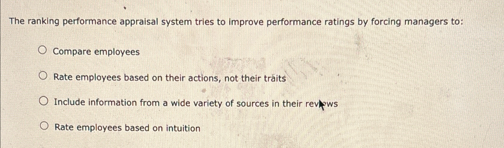 Solved The ranking performance appraisal system tries to | Chegg.com