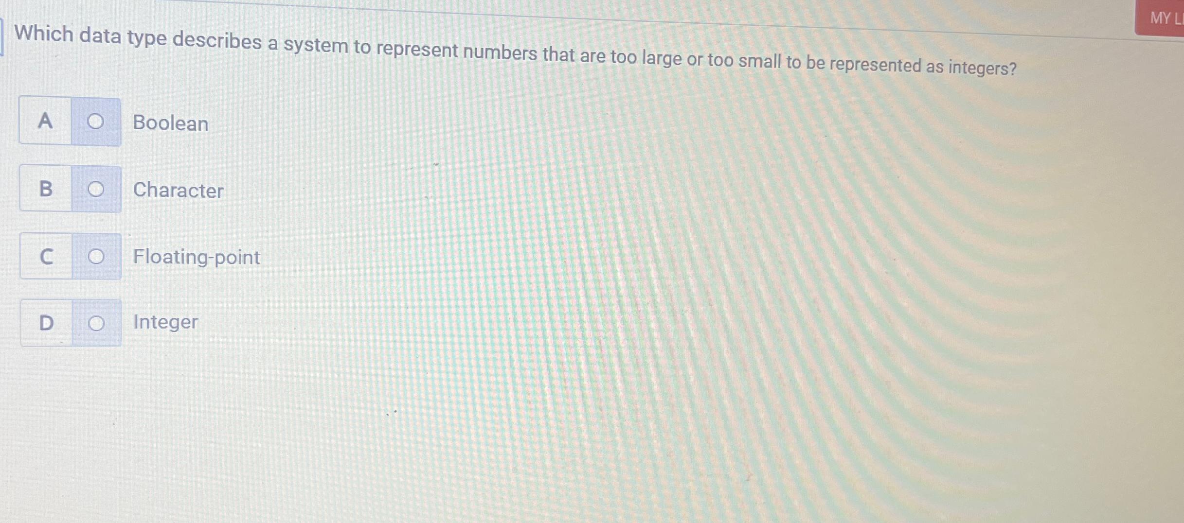 Solved Which data type describes a system to represent | Chegg.com