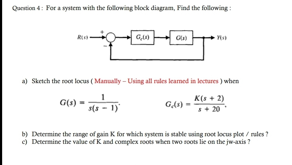 Solved Question 4 ﻿: For a system with the following block | Chegg.com