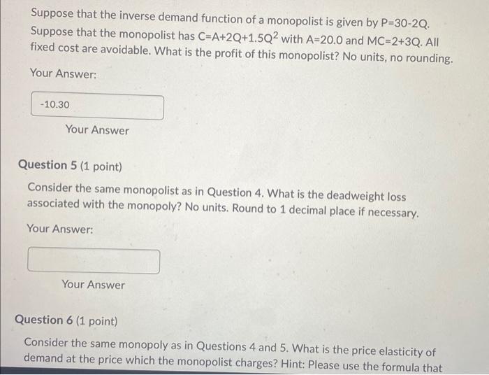 Solved Suppose that the inverse demand function of a | Chegg.com