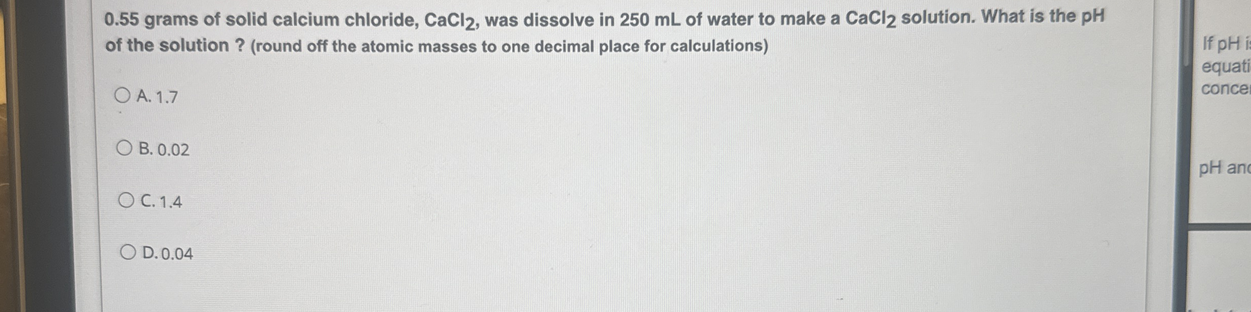 Solved 0.55 ﻿grams of solid calcium chloride, CaCl2, ﻿was | Chegg.com