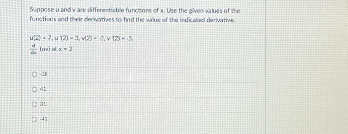 Solved Suppose u and v are differentiable functions of x. | Chegg.com