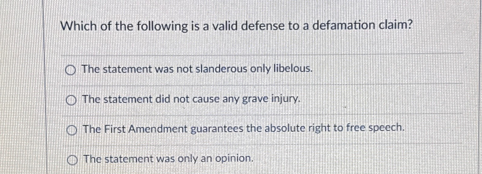 Solved Which of the following is a valid defense to a | Chegg.com