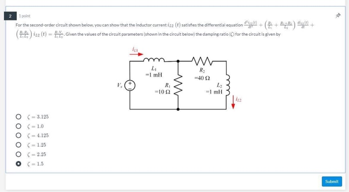 Solved 1 point - For the second-order circuit shown below, | Chegg.com
