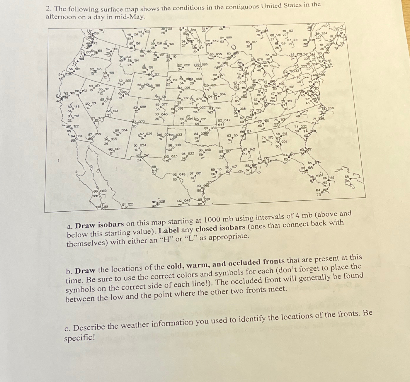 Solved The following surface map shows the conditions in the | Chegg.com