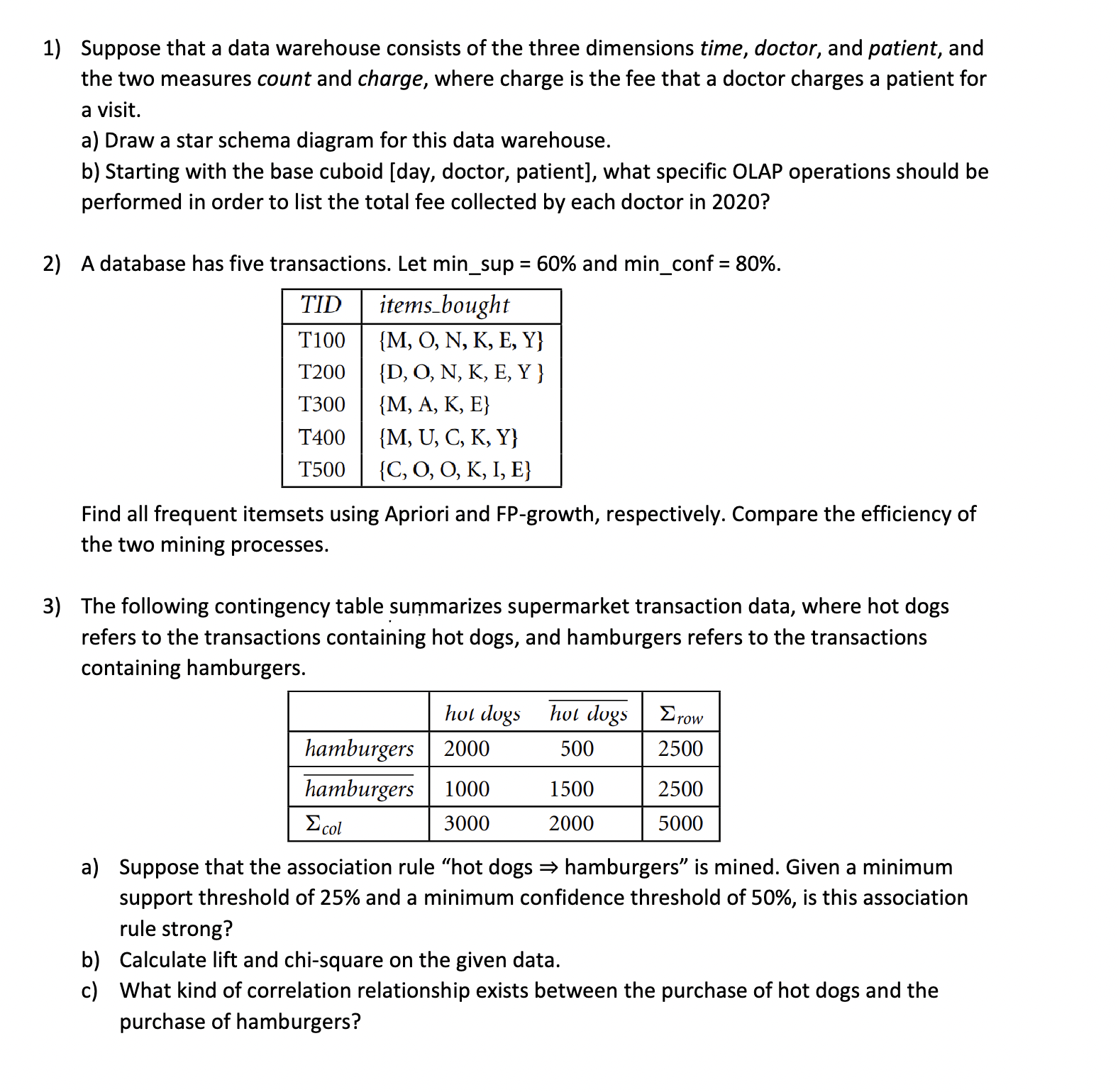 Suppose that a data warehouse consists of the three | Chegg.com