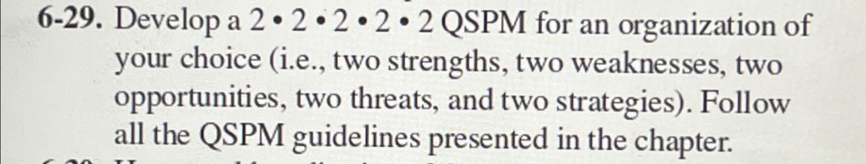 Solved 6-29. ﻿Develop a 2*2*2*2*2 ﻿QSPM for an organization | Chegg.com