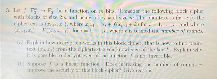 Solved 3. Let f:F2m→F2m be a function on m bits. I Consider | Chegg.com