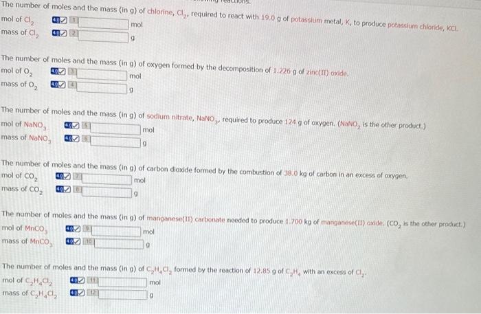 Solved Calculate the moles and mass of the selected | Chegg.com