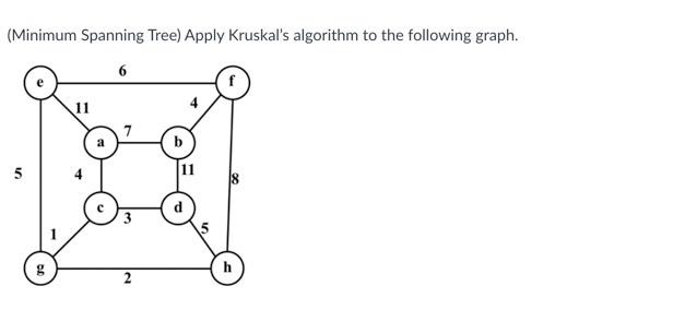 Solved (Minimum Spanning Tree) Apply Kruskal's algorithm to | Chegg.com