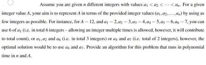 Solved Assume you are given n different integers with values | Chegg.com