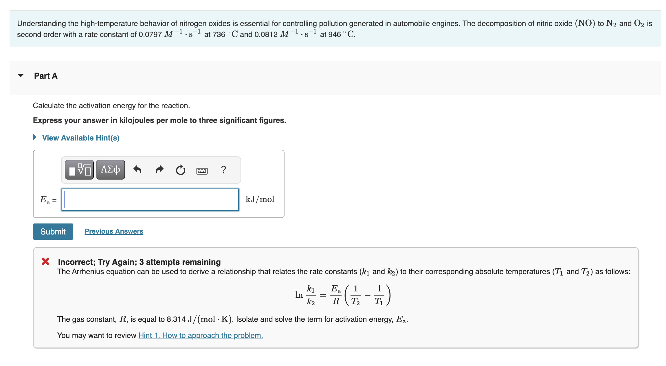 Solved The Arrhenius equation can be used to derive a | Chegg.com