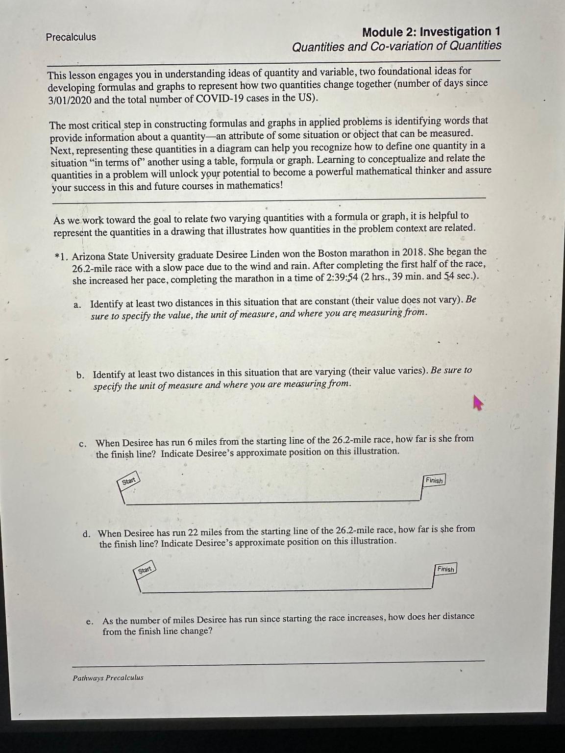 Solved PrecalculusModule 2: Investigation 1Quantities and | Chegg.com