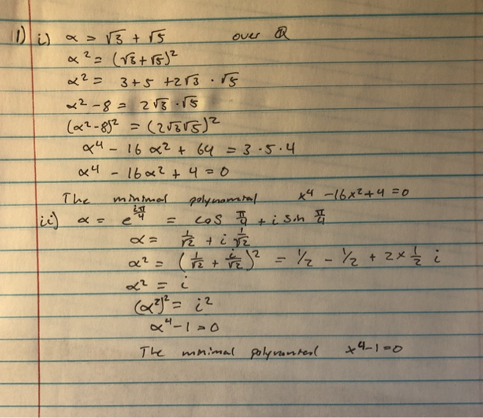 Solved (1) Compute the minimal polynomials of the following | Chegg.com