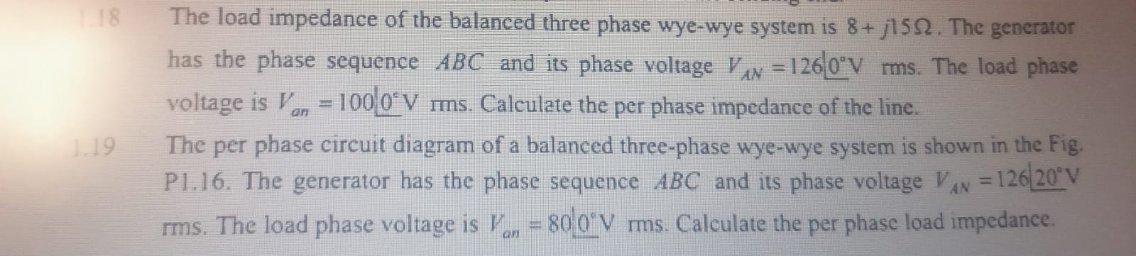 Solved The load impedance of the balanced three phase | Chegg.com