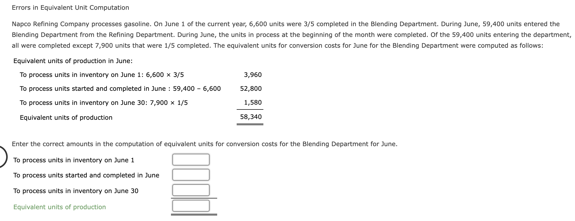 Solved Errors in Equivalent Unit ComputationNapco Refining | Chegg.com