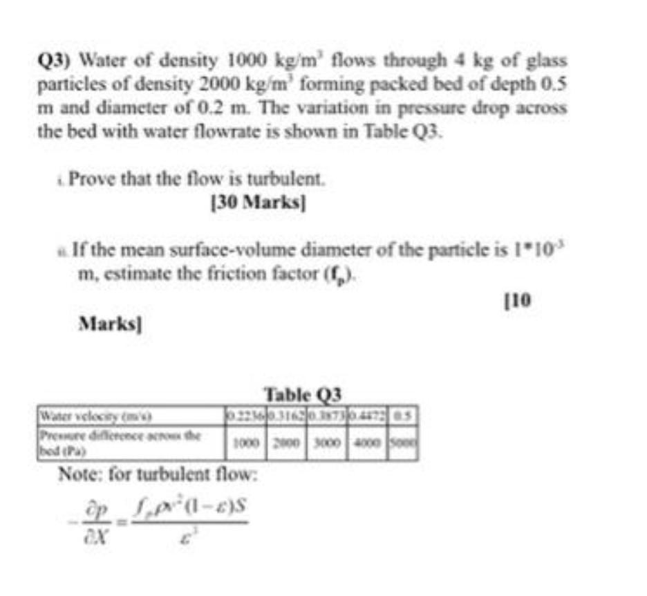 Solved Q3) Water of density 1000 kg/m3 flows through 4 kg of | Chegg.com