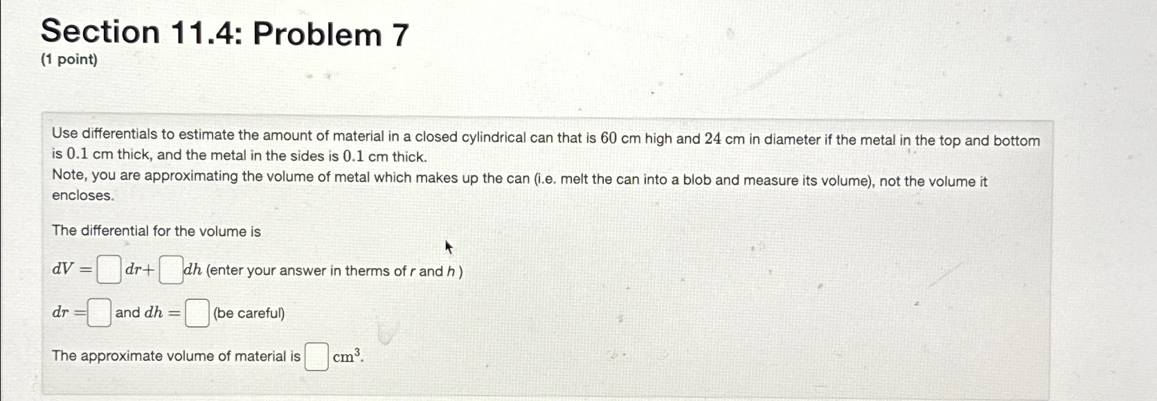 Solved Section 11.4: Problem 7(1 ﻿point)Use differentials to | Chegg.com