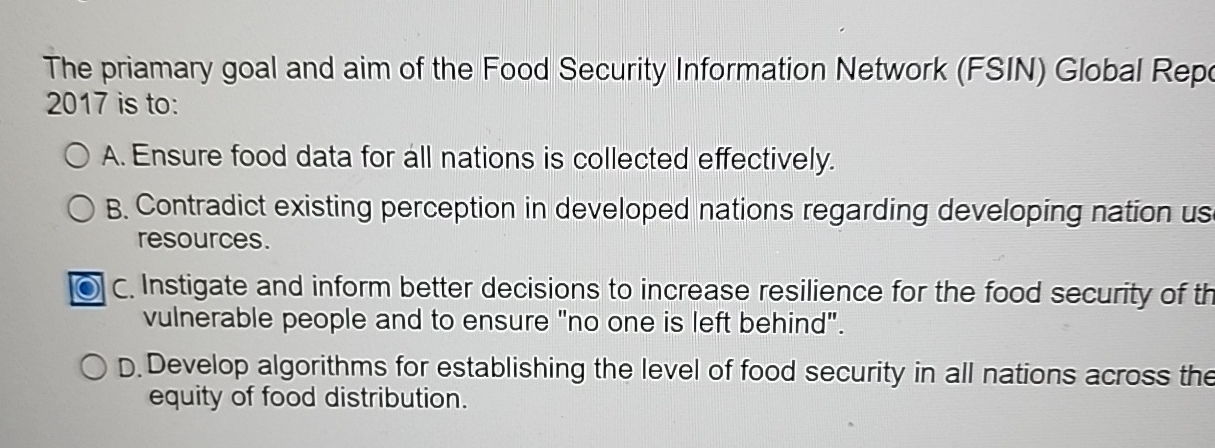 Solved The priamary goal and aim of the Food Security | Chegg.com
