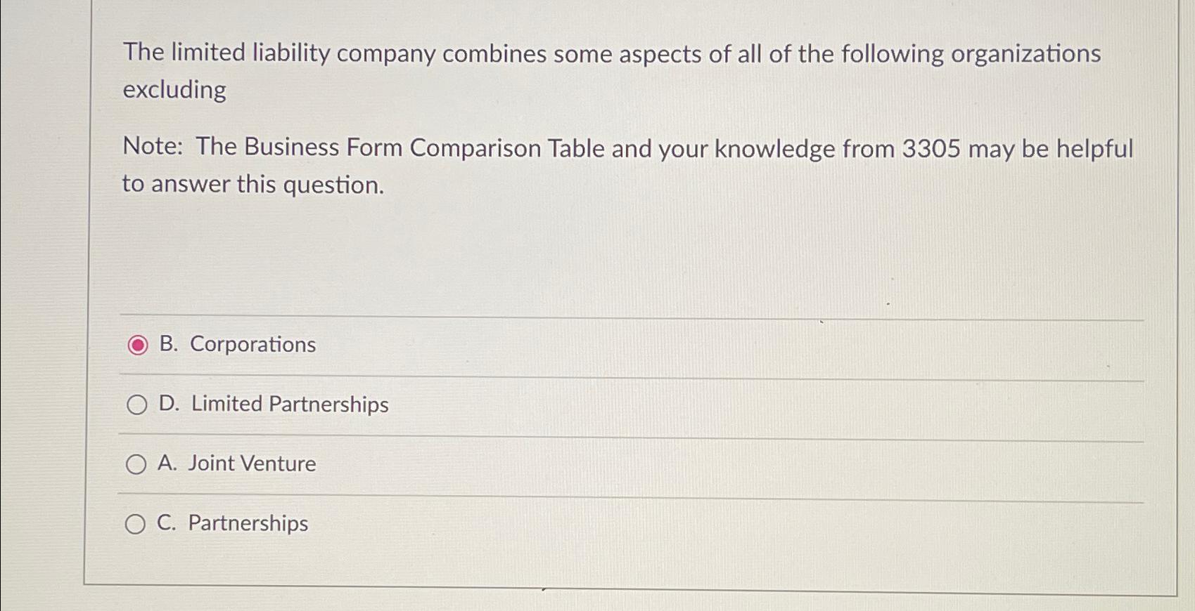 Solved The limited liability company combines some aspects | Chegg.com