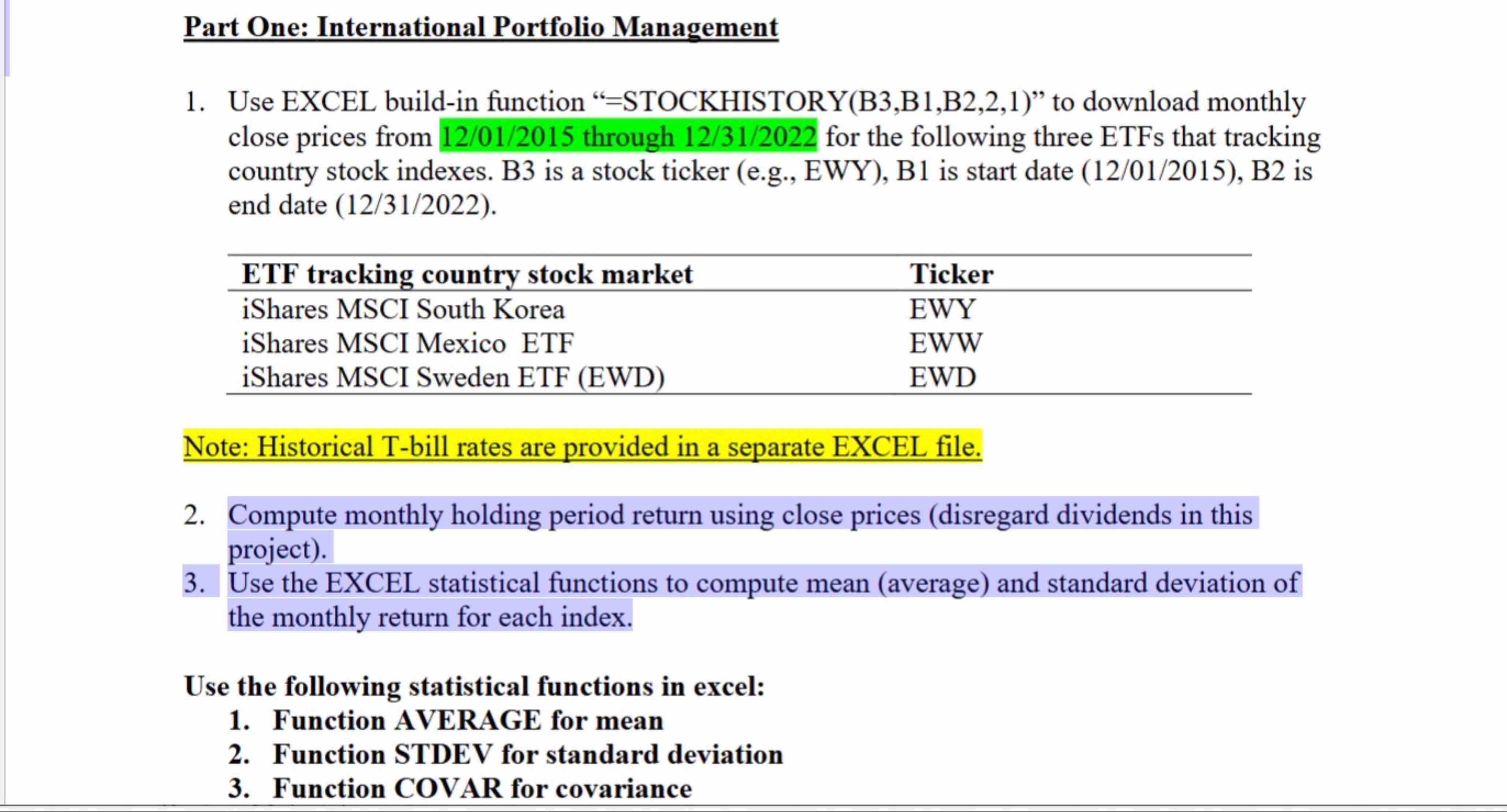 Solved Part One: International Portfolio Management 1. ﻿Use | Chegg.com