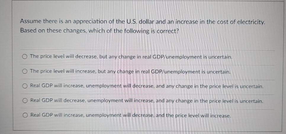 Solved Assume there is an appreciation of the U.S. ﻿dollar | Chegg.com