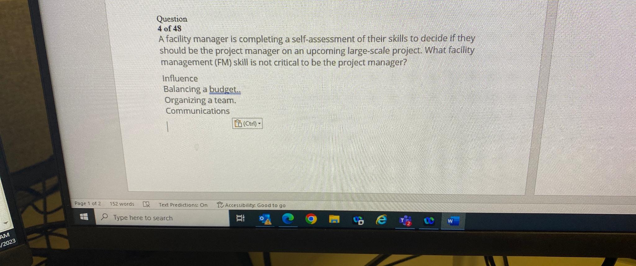 Solved Question4 of 48A facility manager is completing a | Chegg.com